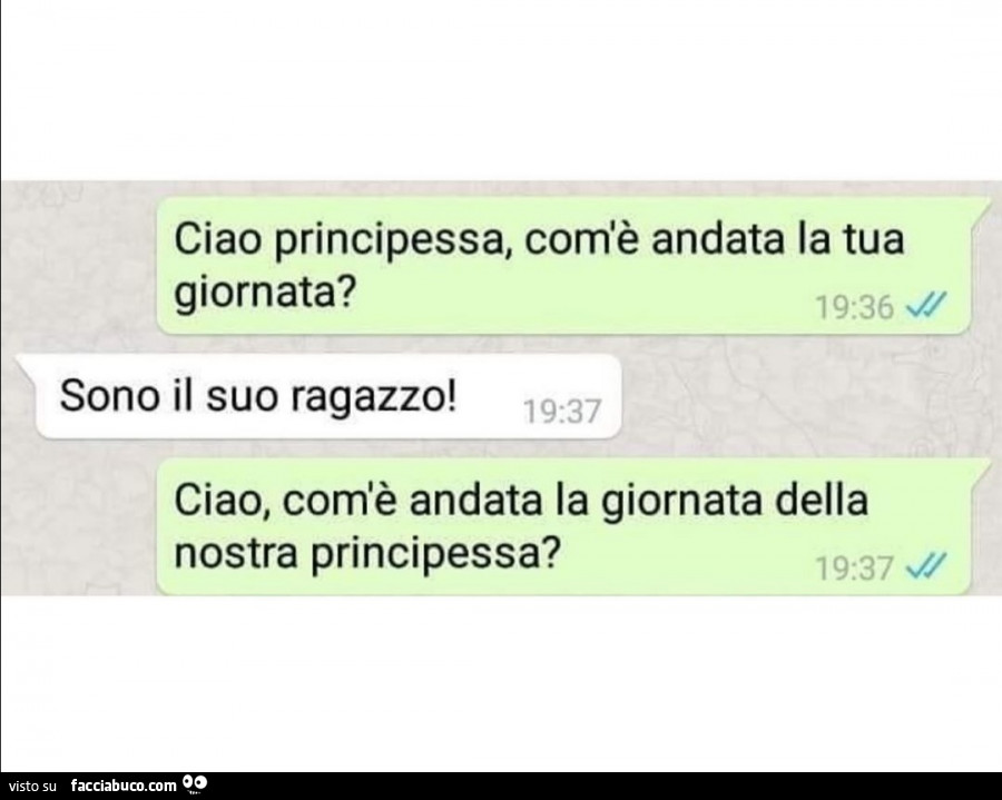 Ciao principessa, com'è andata la tua giornata? Sono il suo ragazzo ...